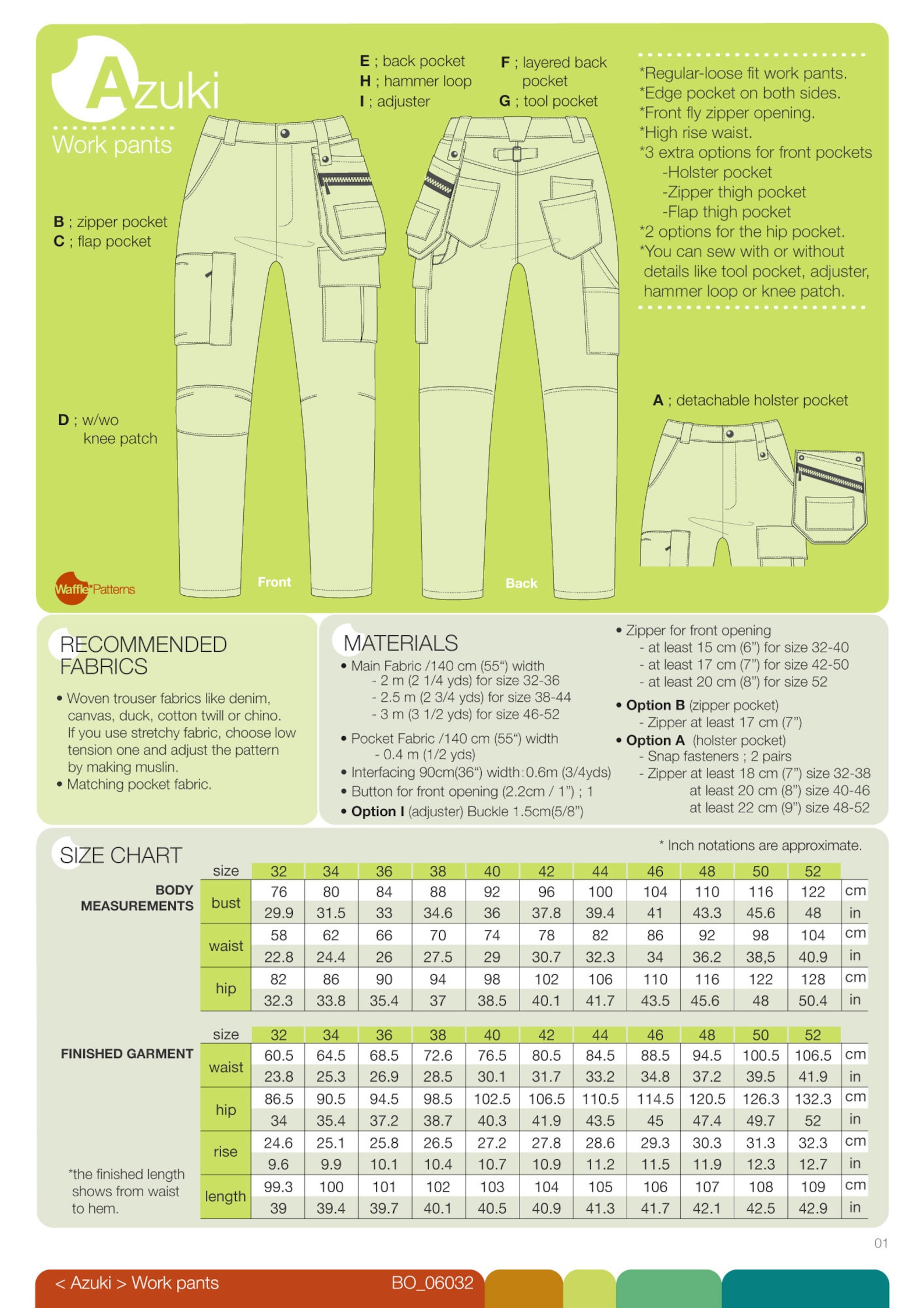 PDF sewing pattern for women Work pants Azuki size 32-52 | Etsy