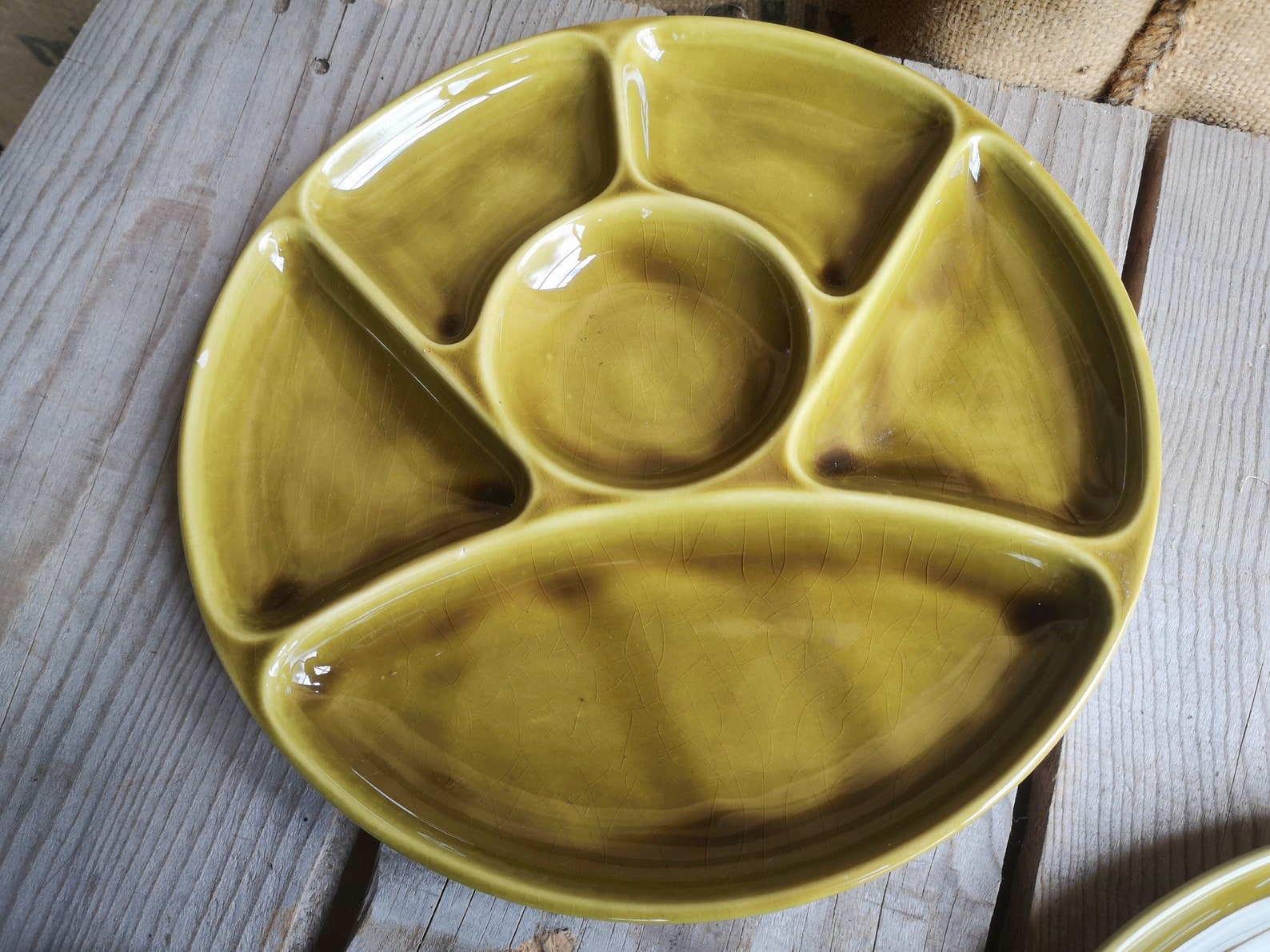 Set of 6 Green Ceramic Divided Plates signed Gien | Etsy