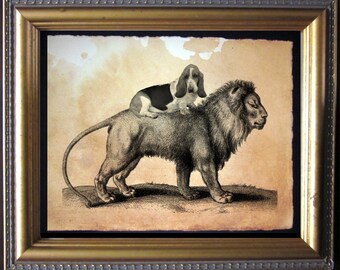 Golden Doodle Dog Riding Lion Vintage Collage Art Print on | Etsy