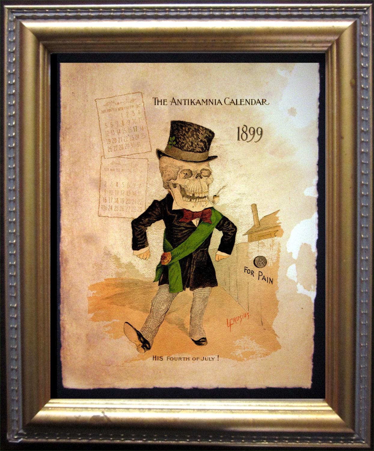 Antikamnia Calendar Skeleton Illustration March Leprechaun Saint ...
