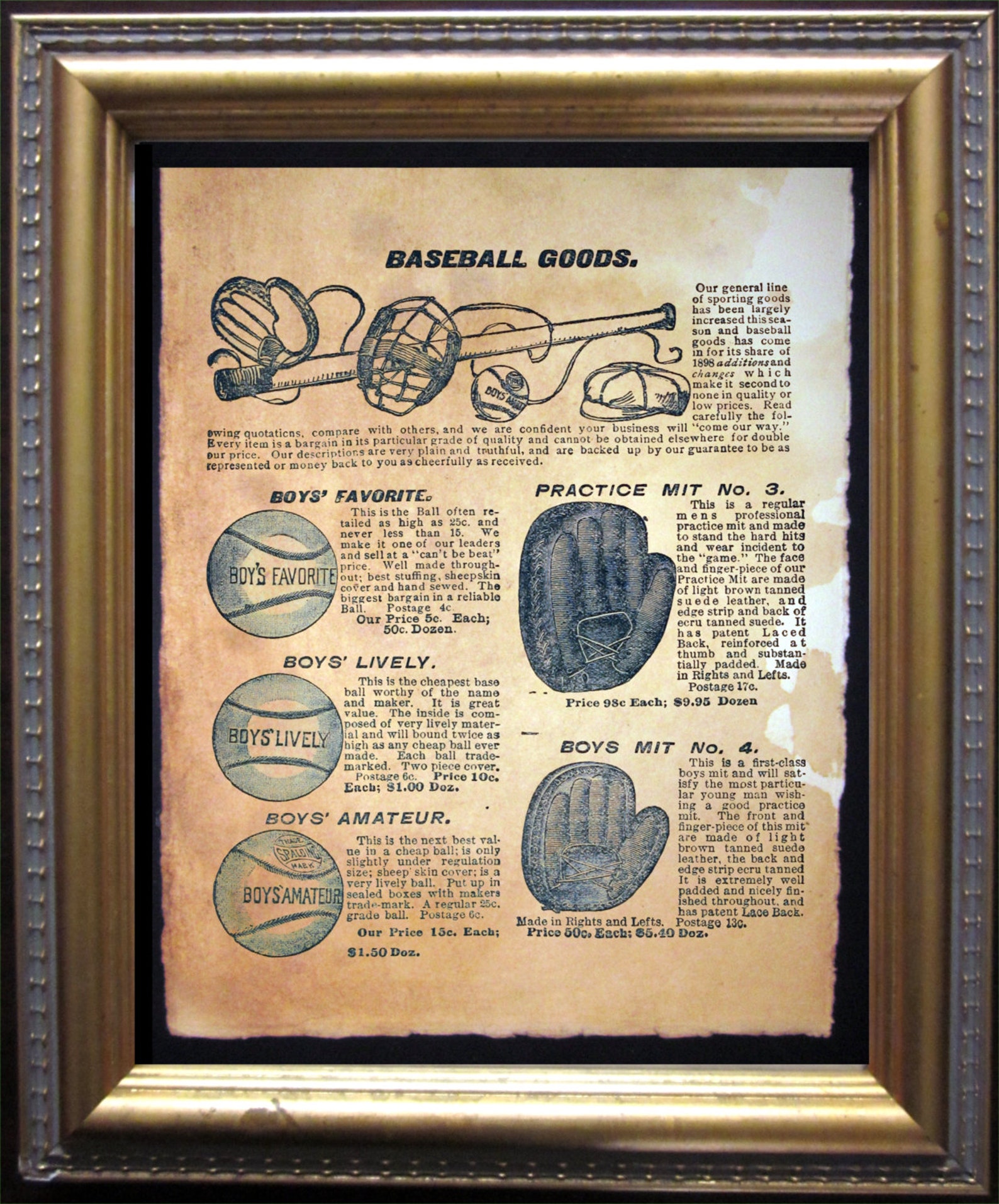 Vintage Baseball Goods Advertisement Ad Art Print on Tea - Etsy