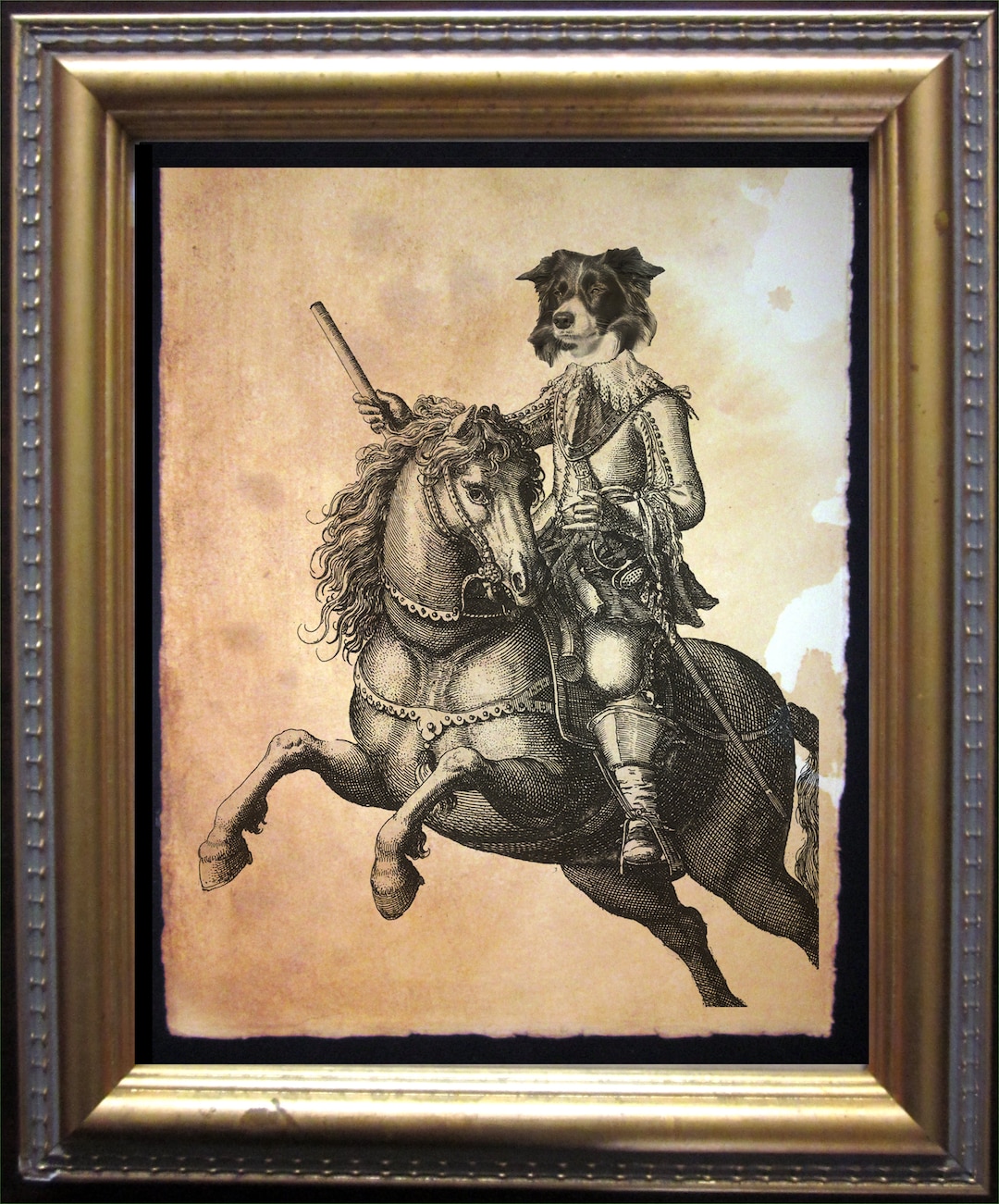 Border Collie Knight on a Horse Sir Border the Dragon Slayer Dog Art ...