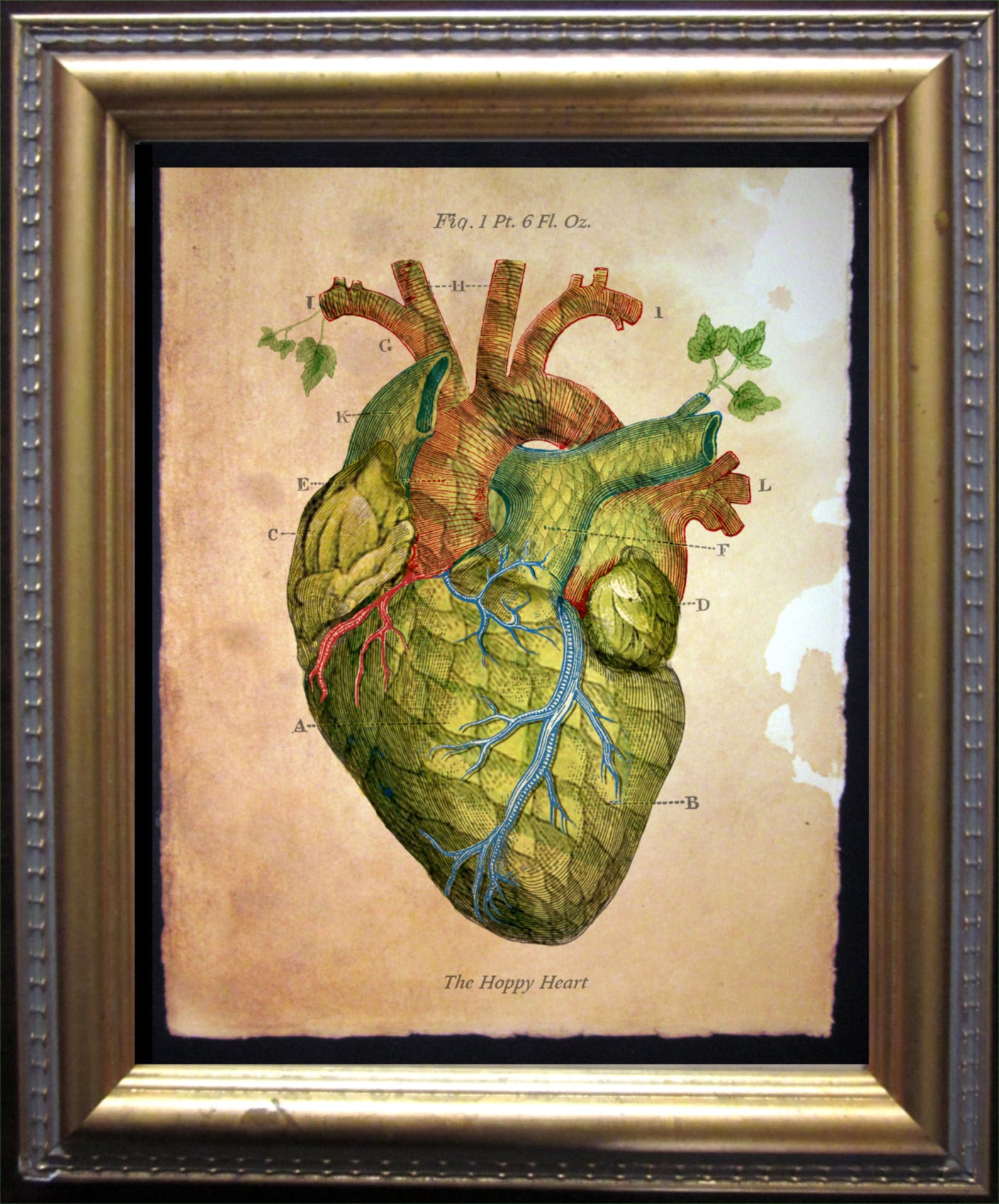 Hoppy Heart Art Print, Beer Hops Collage Tea Stained Paper - Etsy
