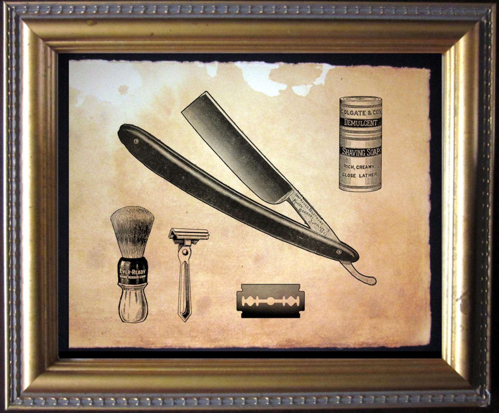 Shaving Art Print Shave Razor Print Vintage Collage Art Print on Tea ...