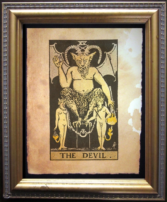 The Devil Tarot Card Vintage Art Print Tea Stained Paper Tarot | Etsy