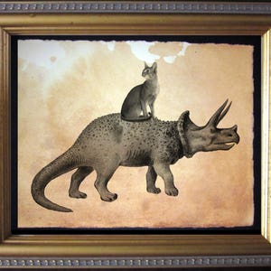 Cat Riding Dinosaur Abyssinian Cat Riding Triceratops Vintage Collage ...