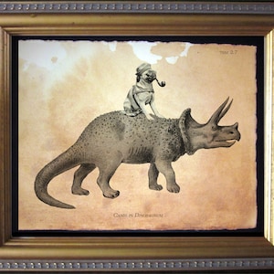 Pug Riding Triceratops Dinosaur Vintage Collage Print Tea - Etsy