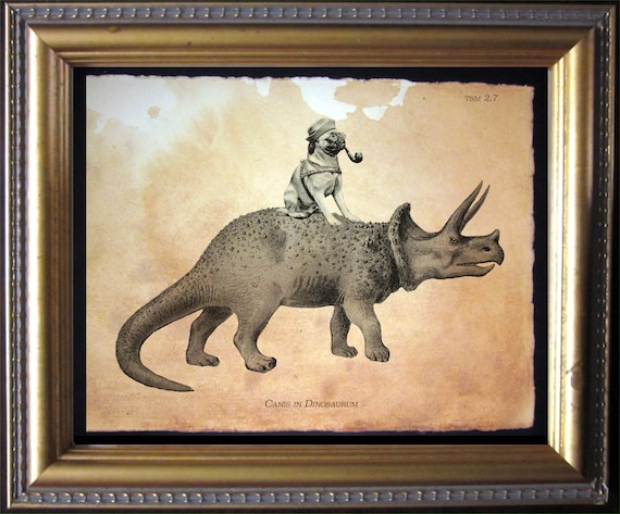 Pug Riding Triceratops Dinosaur Vintage Collage Print Tea - Etsy