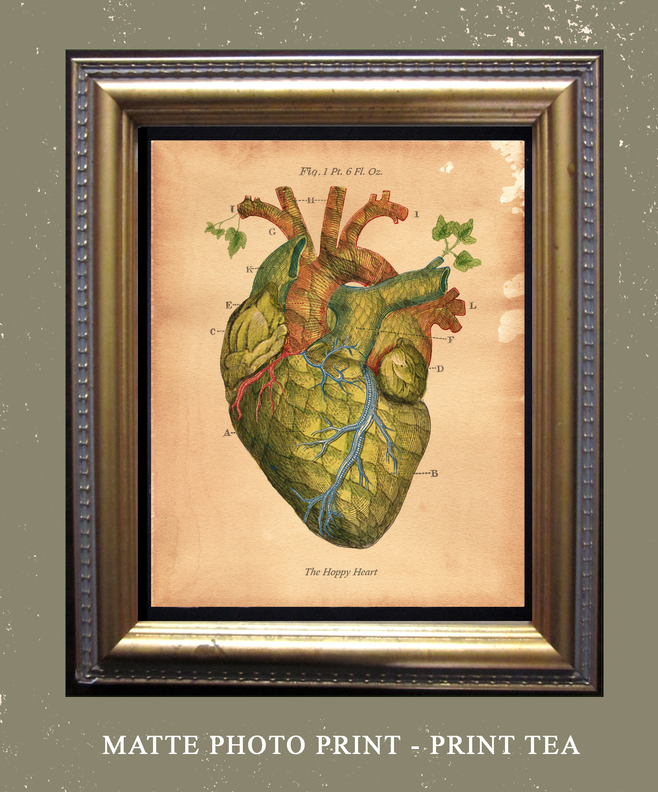 The Hoppy Heart Print Vintage Heart Beer Hops Collage Art Print Tea ...