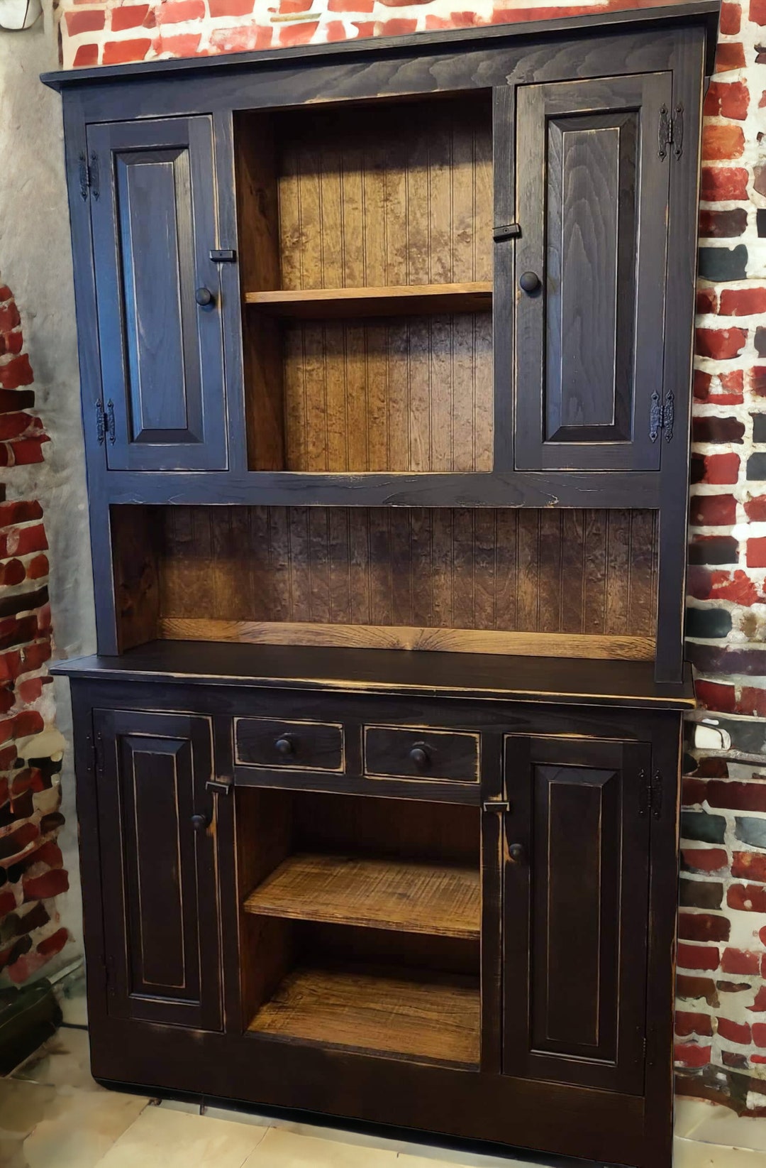 Rustic Farmhouse Wood Hutch: Vintage-style Kitchen Storage Cabinet ...