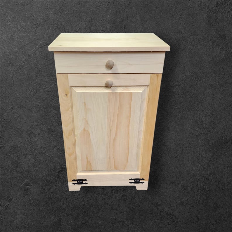 Unfinished Rustic Farmhouse Kitchen Trash Bin With Drawer, Wooden Tilt ...