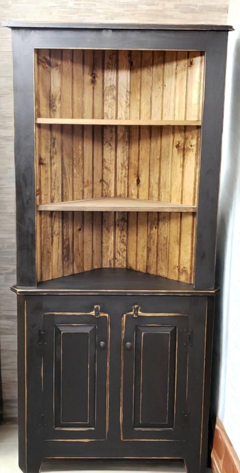 Rustic Solid Wood Corner Hutch: Farmhouse Display Cabinet & Storage for ...
