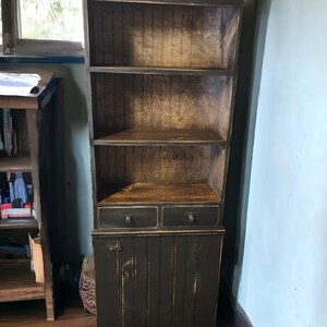 Rustic Handcrafted Bookcase, Primitive Style Hutch, Farmhouse Storage ...