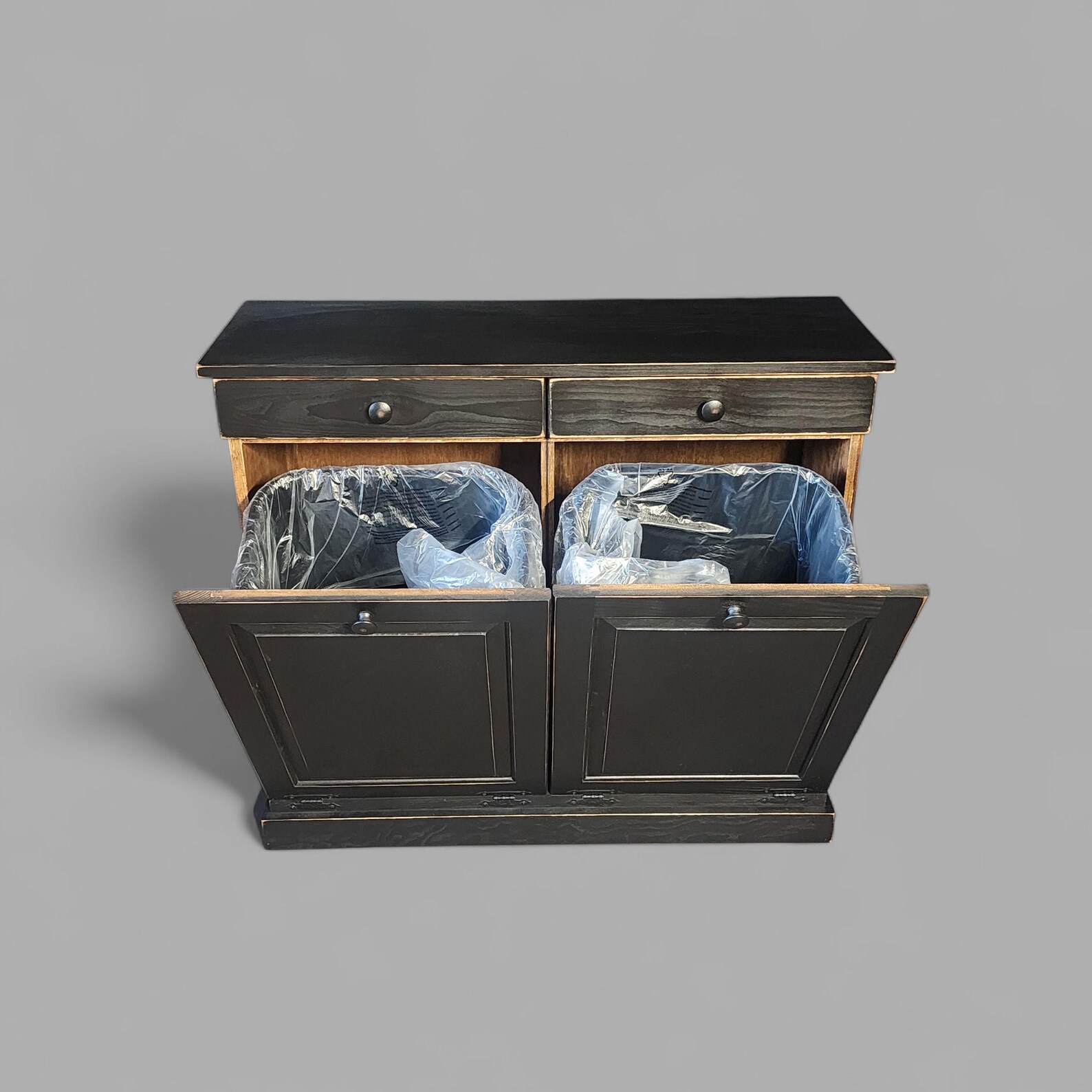 Rustic Double Trash Bin | Handmade Wooden Waste Container for Kitchen ...