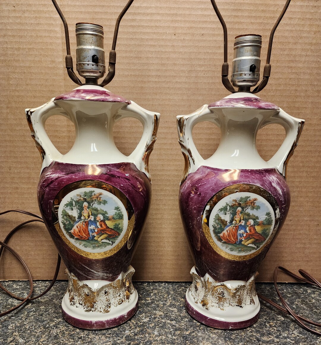 Vintage George and Martha Washington Table Lamps With Gold Trim - Etsy