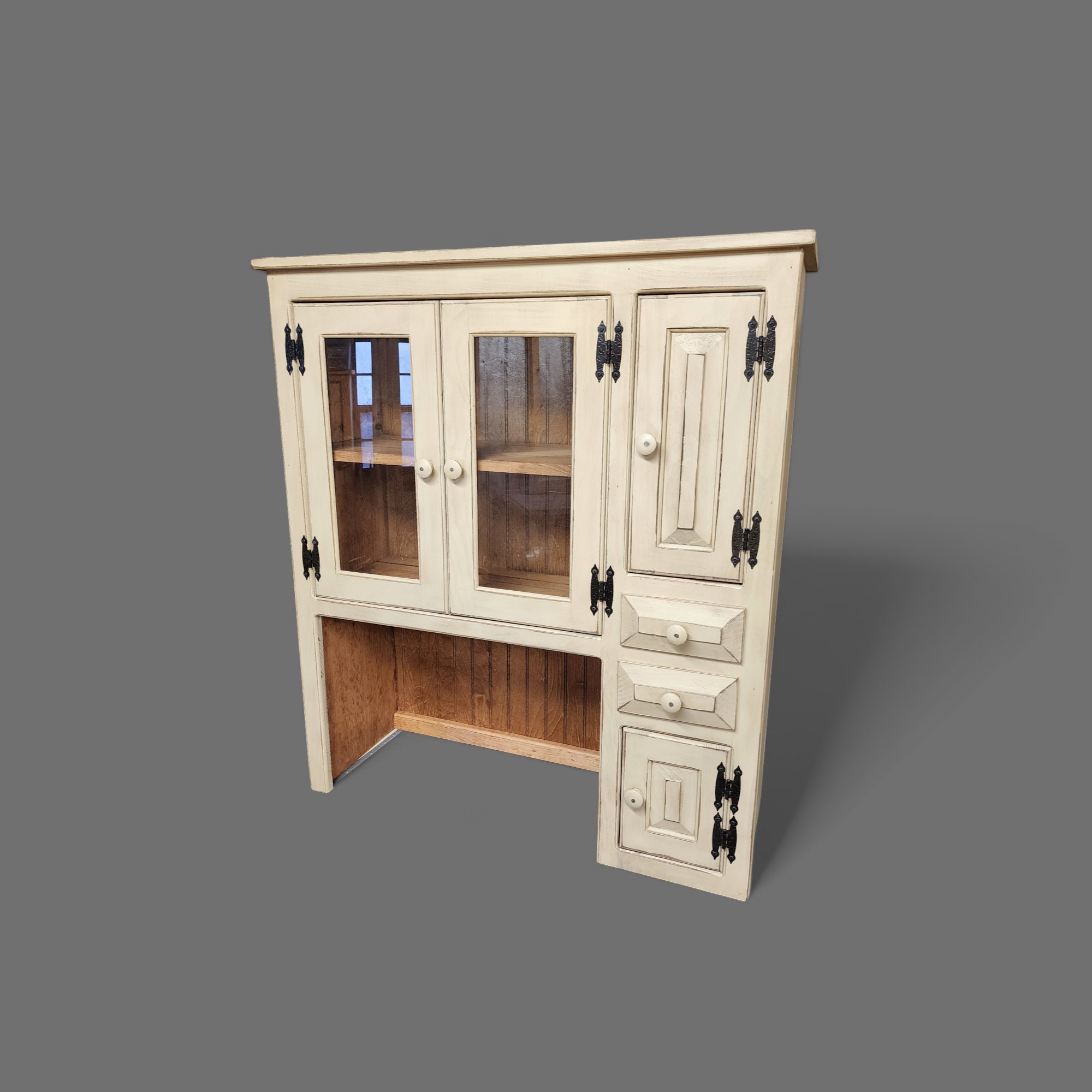 Unfinished Farmhouse Style Hutch, Rustic Pine Kitchen Cupboard With ...