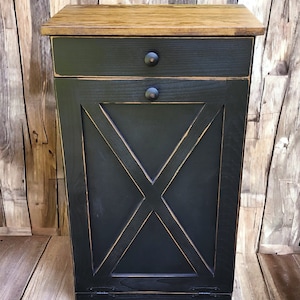 Handmade Wood Tilt Door Garbage Can, Rustic Trash Bin, Waste Basket ...