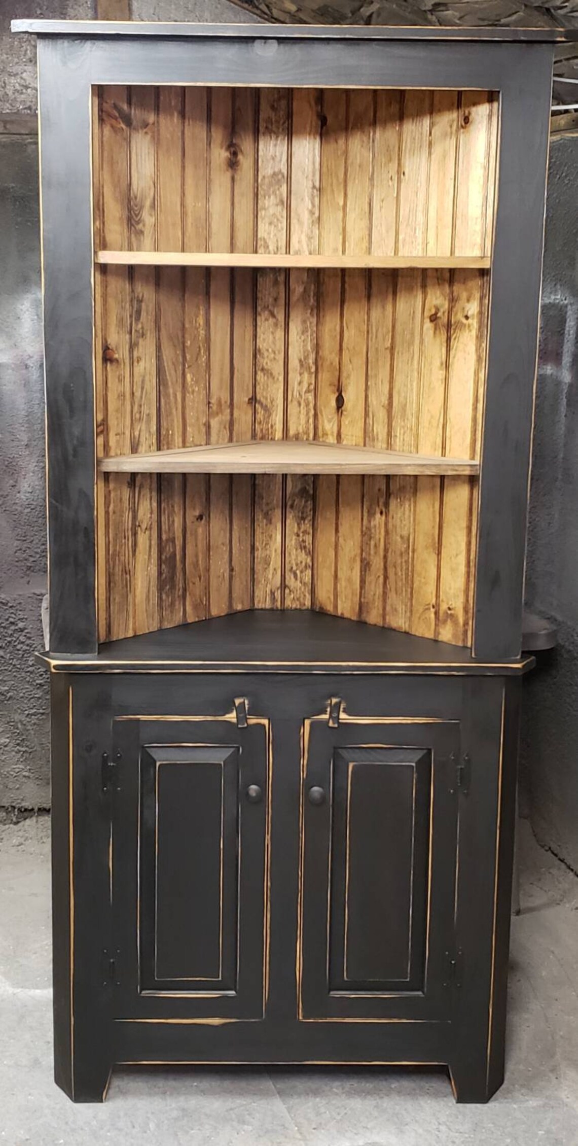 Rustic Solid Wood Corner Hutch: Farmhouse Display Cabinet & Storage for ...