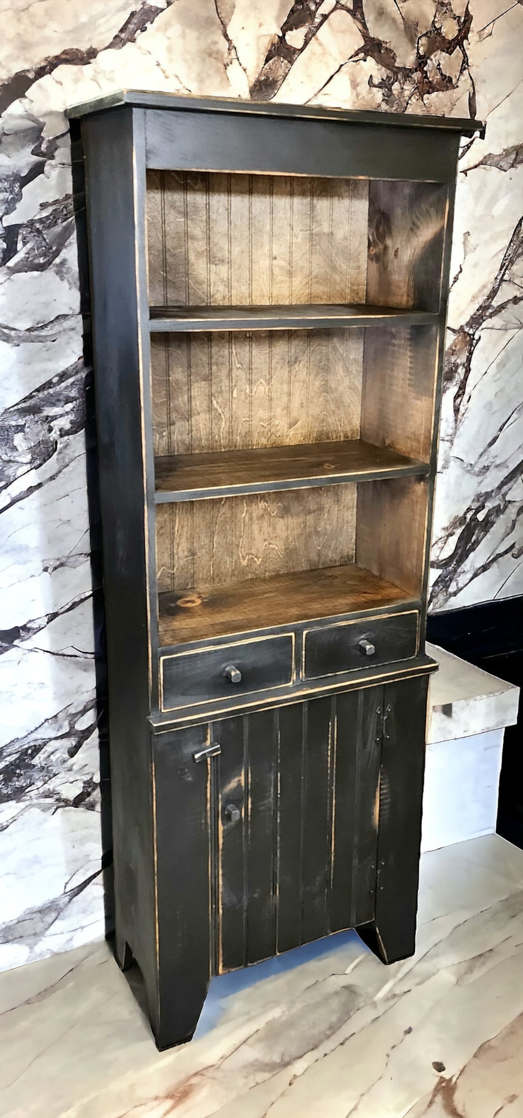 Rustic Handcrafted Bookcase, Primitive Style Hutch, Farmhouse Storage ...