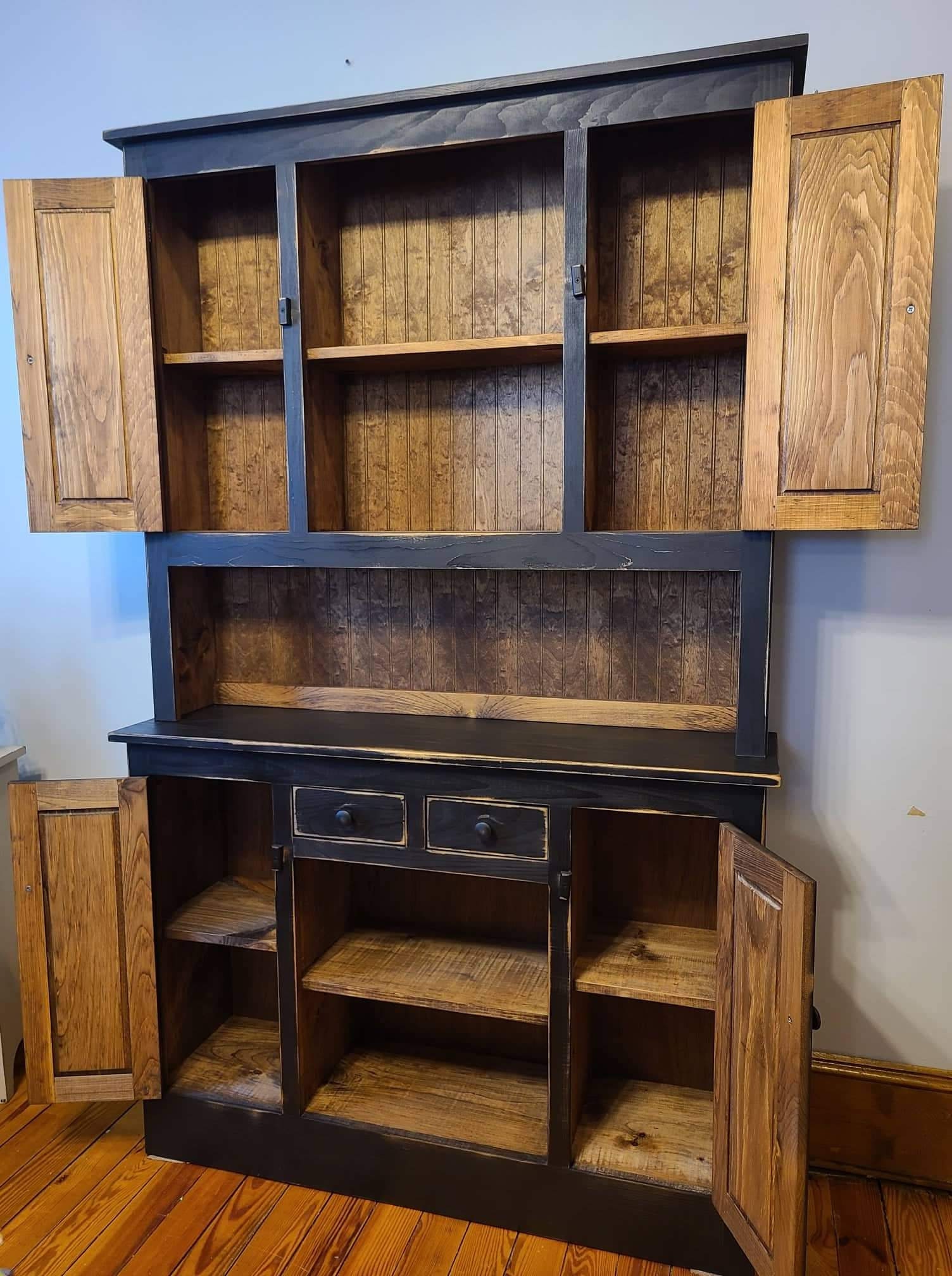 Rustic Farmhouse Wood Hutch: Vintage-style Kitchen Storage Cabinet ...