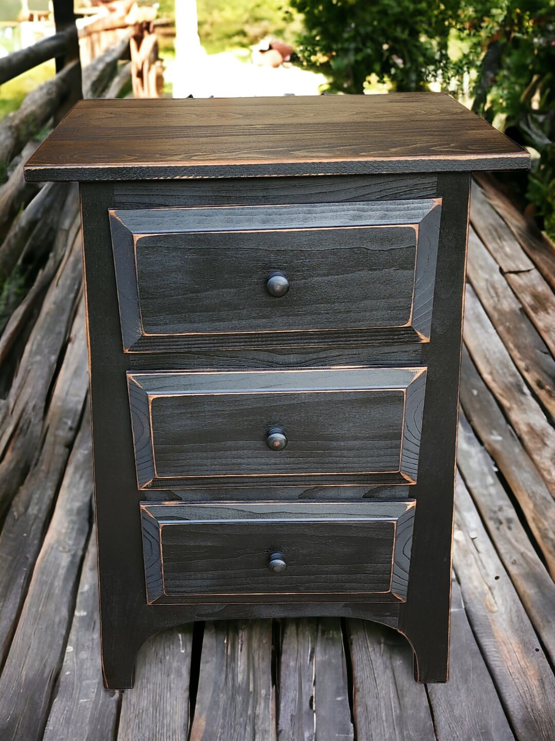 Rustic Night Stand - 3-drawer Dresser - Distressed Wood End Table for ...