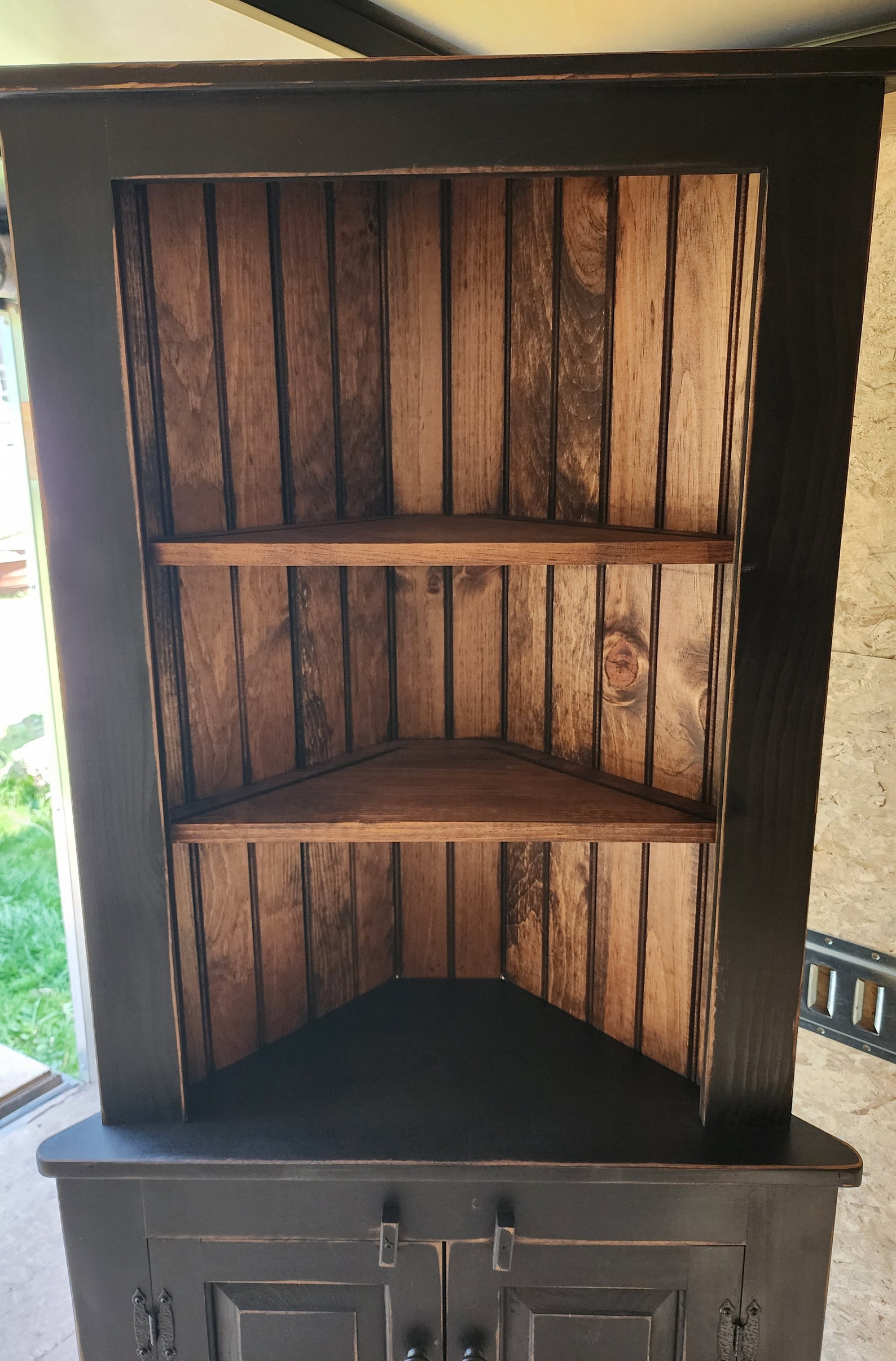 Rustic Solid Wood Corner Hutch: Farmhouse Display Cabinet & Storage for ...