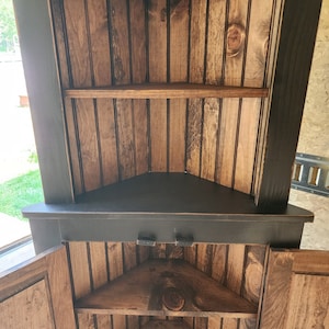 Rustic Solid Wood Corner Hutch: Farmhouse Display Cabinet & Storage for ...