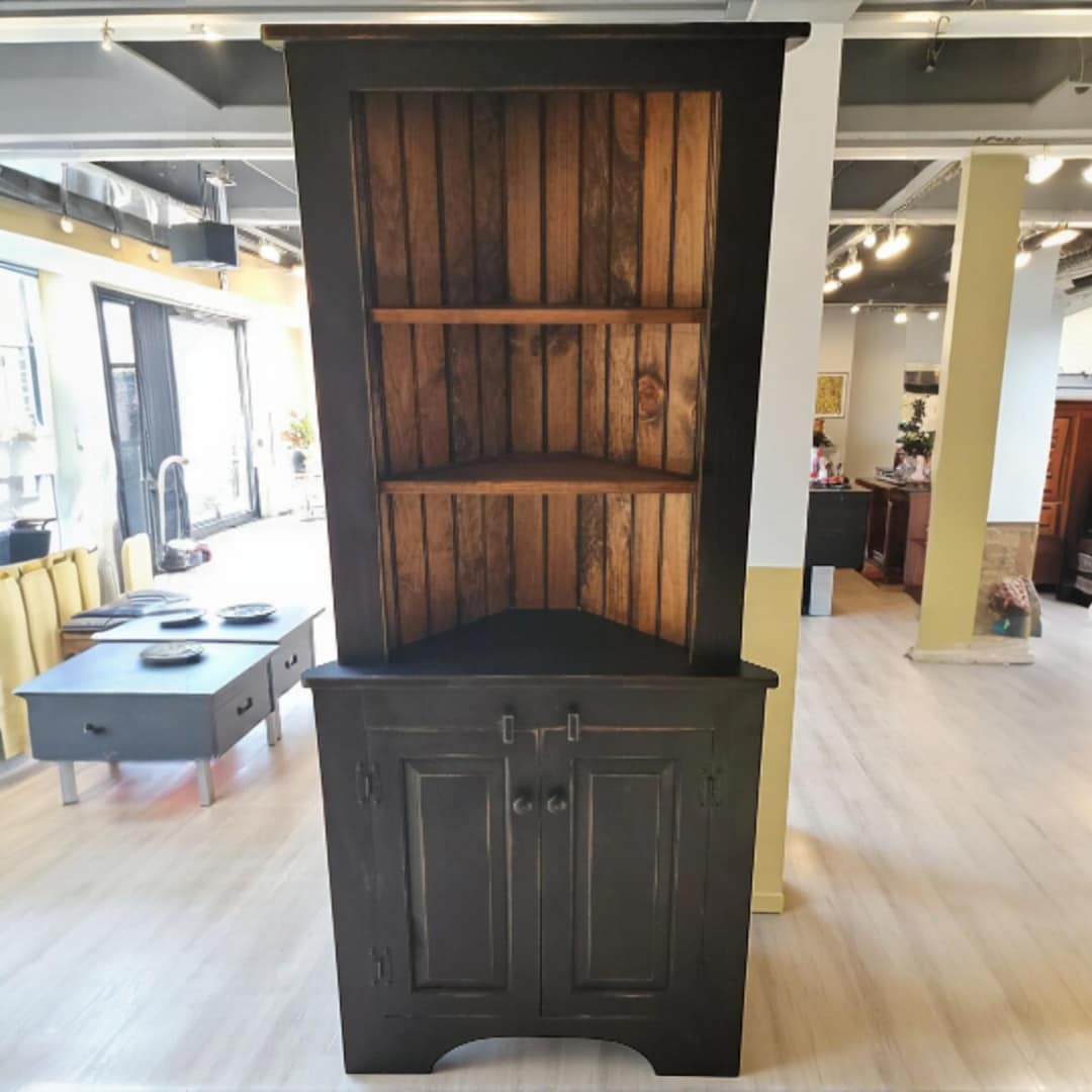 Rustic Solid Wood Corner Hutch: Farmhouse Display Cabinet & Storage for ...