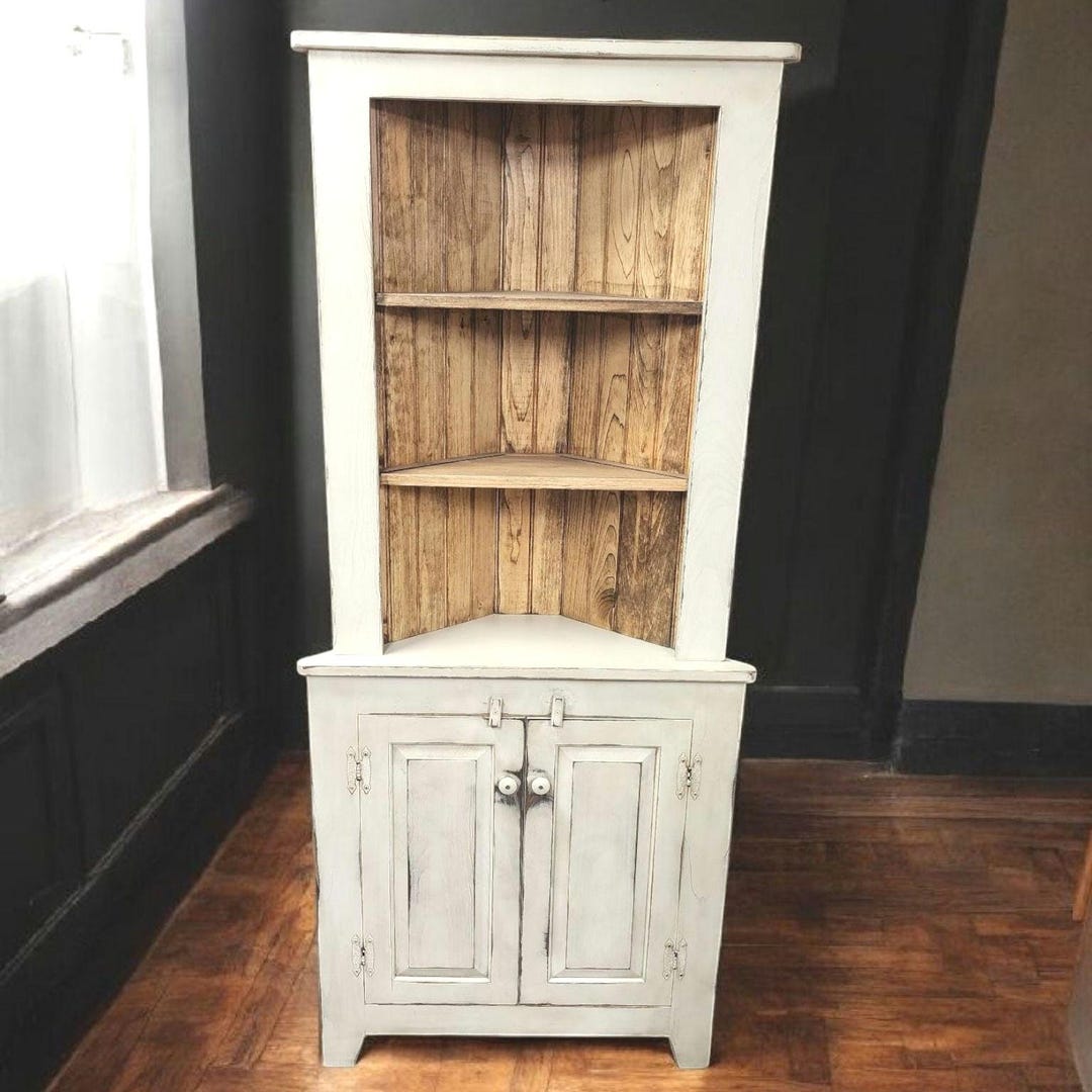 Rustic Solid Wood Corner Hutch: Farmhouse Display Cabinet & Storage for ...