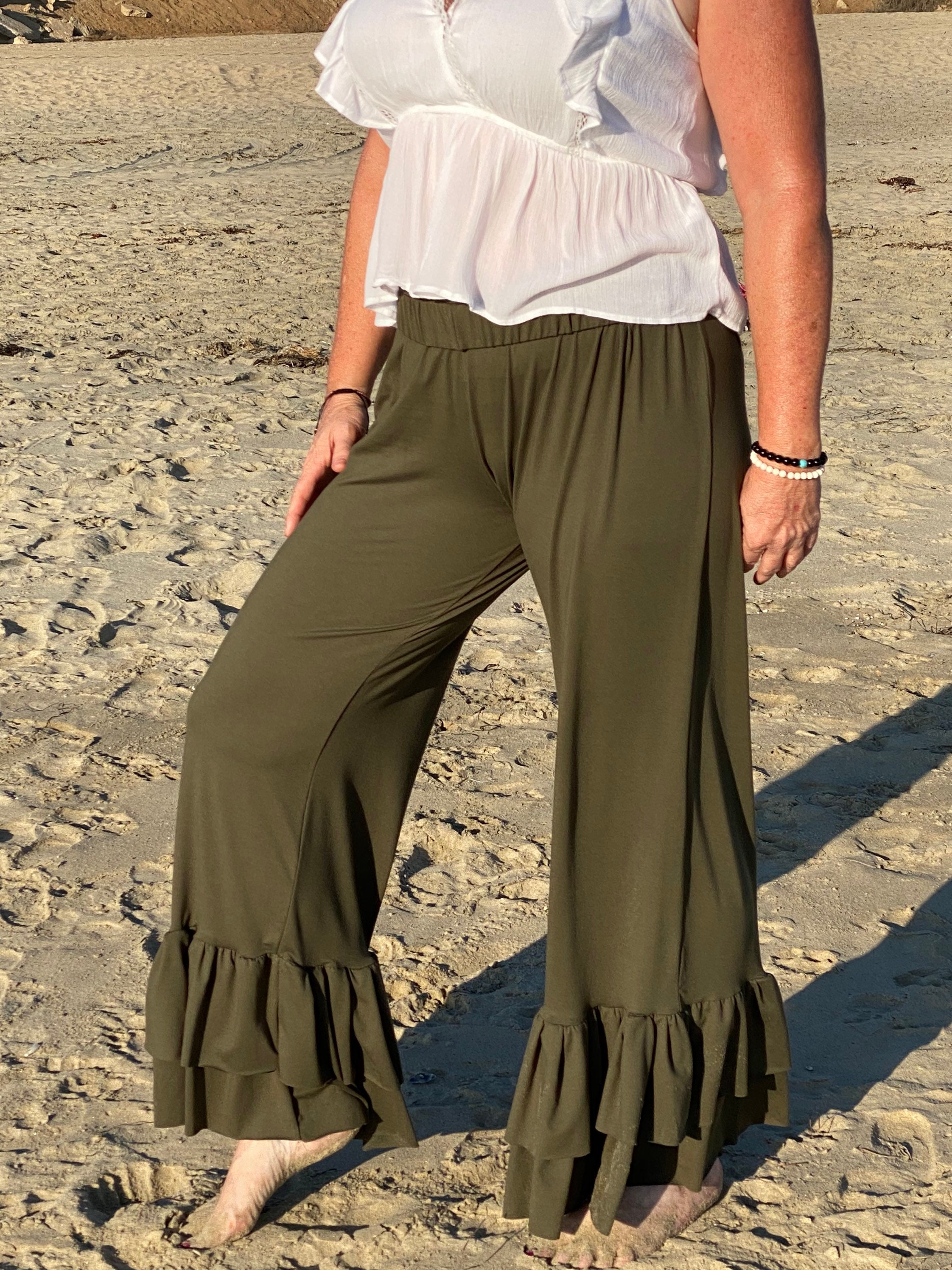 New Womens Double Ruffle Pants Ladies Two Ruffles Pants - Etsy Canada