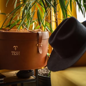 Leather Hat Box, Vintage Style Hat Box, Travel Hat Box, Train Case ...