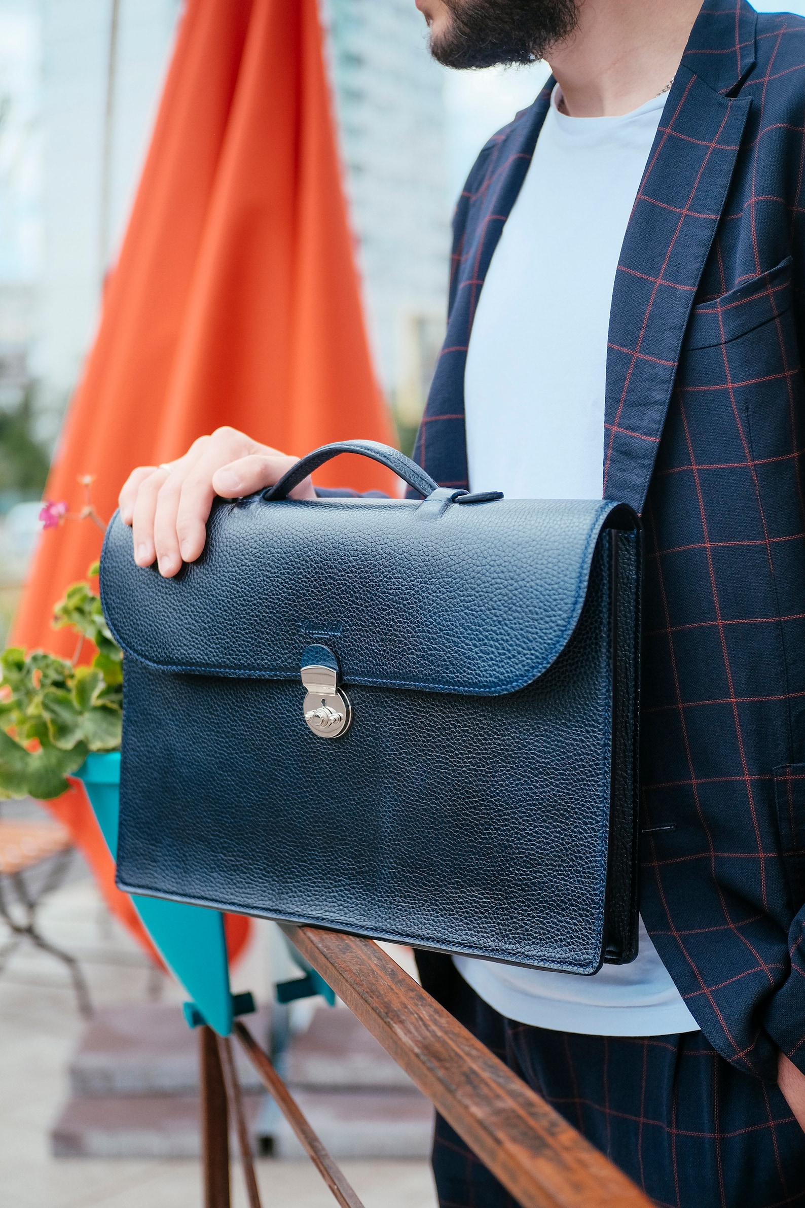 Leather Dark Blue Attache Minimal Briefcase Leather Portfolio Bag ...