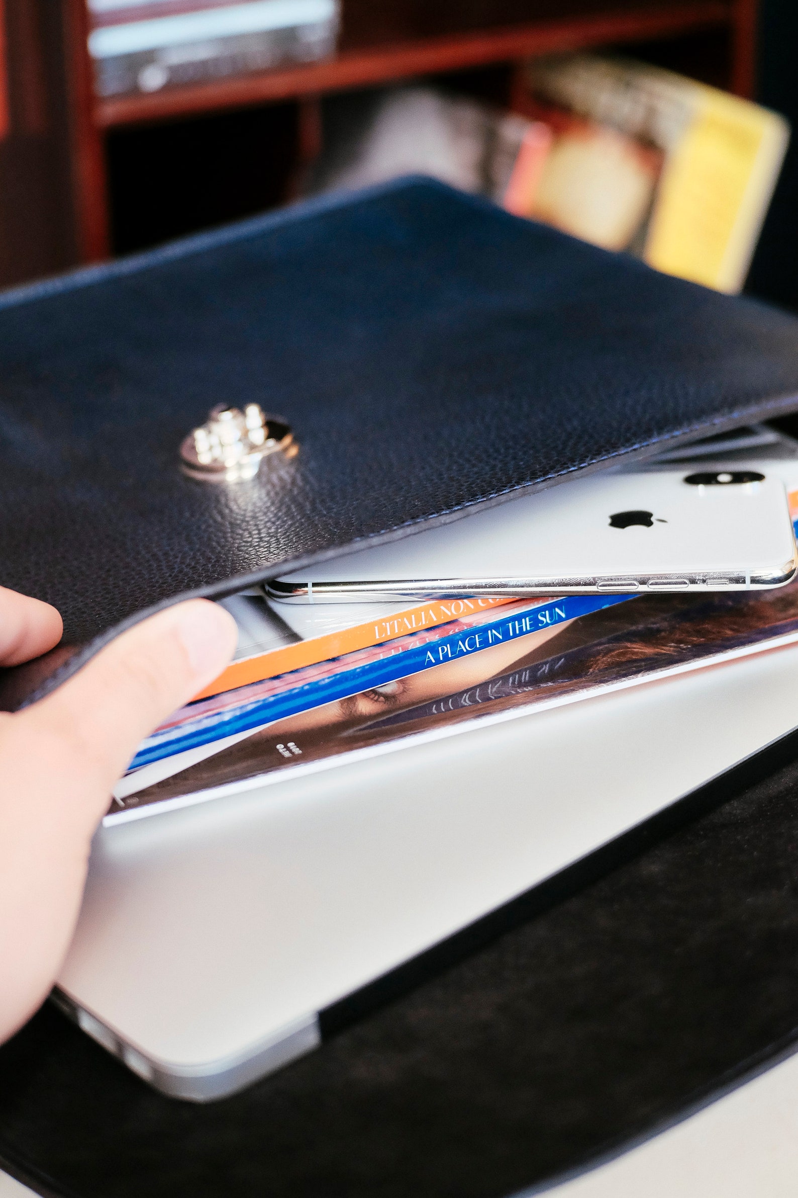 Leather Dark Blue Attache Minimal Briefcase Leather Portfolio Bag ...
