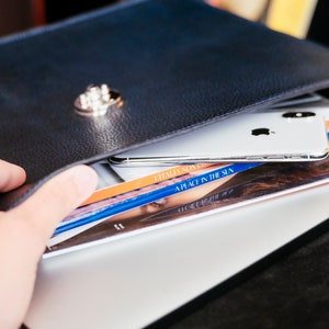 Leather Dark Blue Attache Minimal Briefcase Leather Portfolio Bag ...