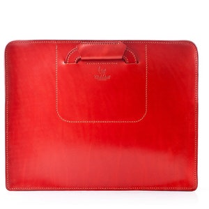 Leather Red Attache Minimal Briefcase Leather Portfolio Bag Folder ...