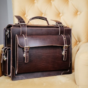 Brown Leather Catalog Case, Handmade Men Briefcase, Leather Office Bag ...