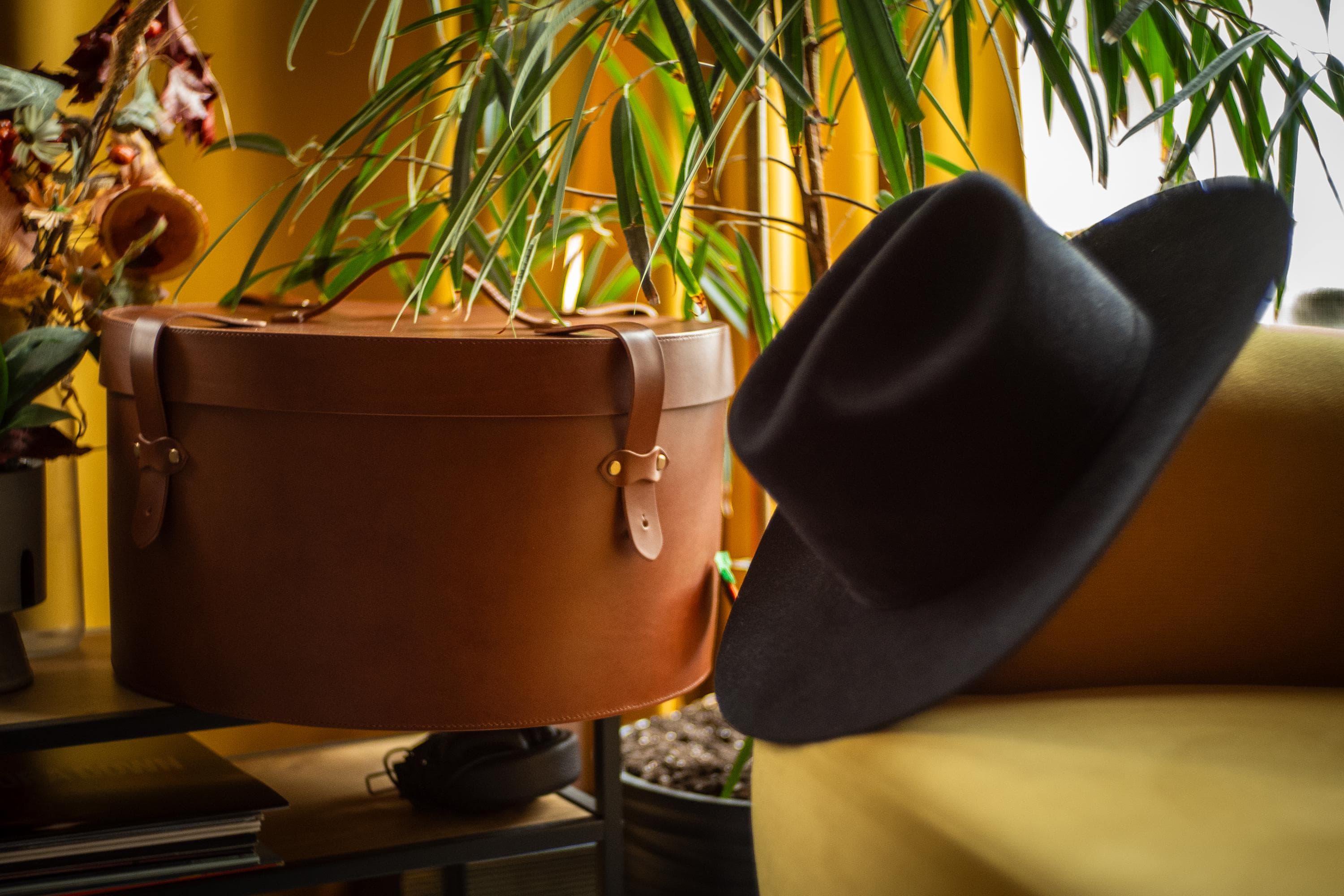Leather Hat Box, Vintage Style Hat Box, Travel Hat Box, Train Case ...