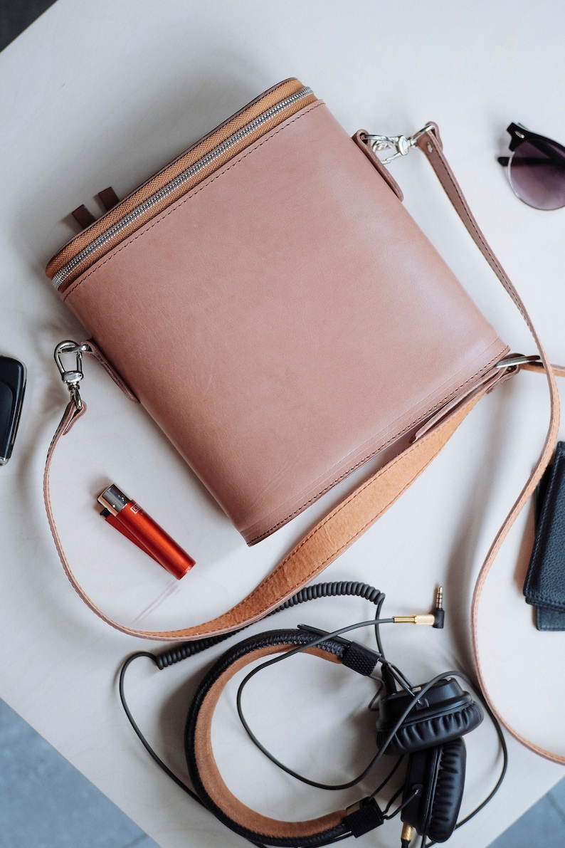 Leather Bucket Bag, Barrel Bag, Cylinder Bag, Shoulder Bag, Messenger ...