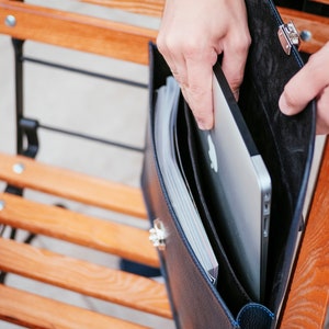 Leather Dark Blue Attache Minimal Briefcase Leather Portfolio Bag ...