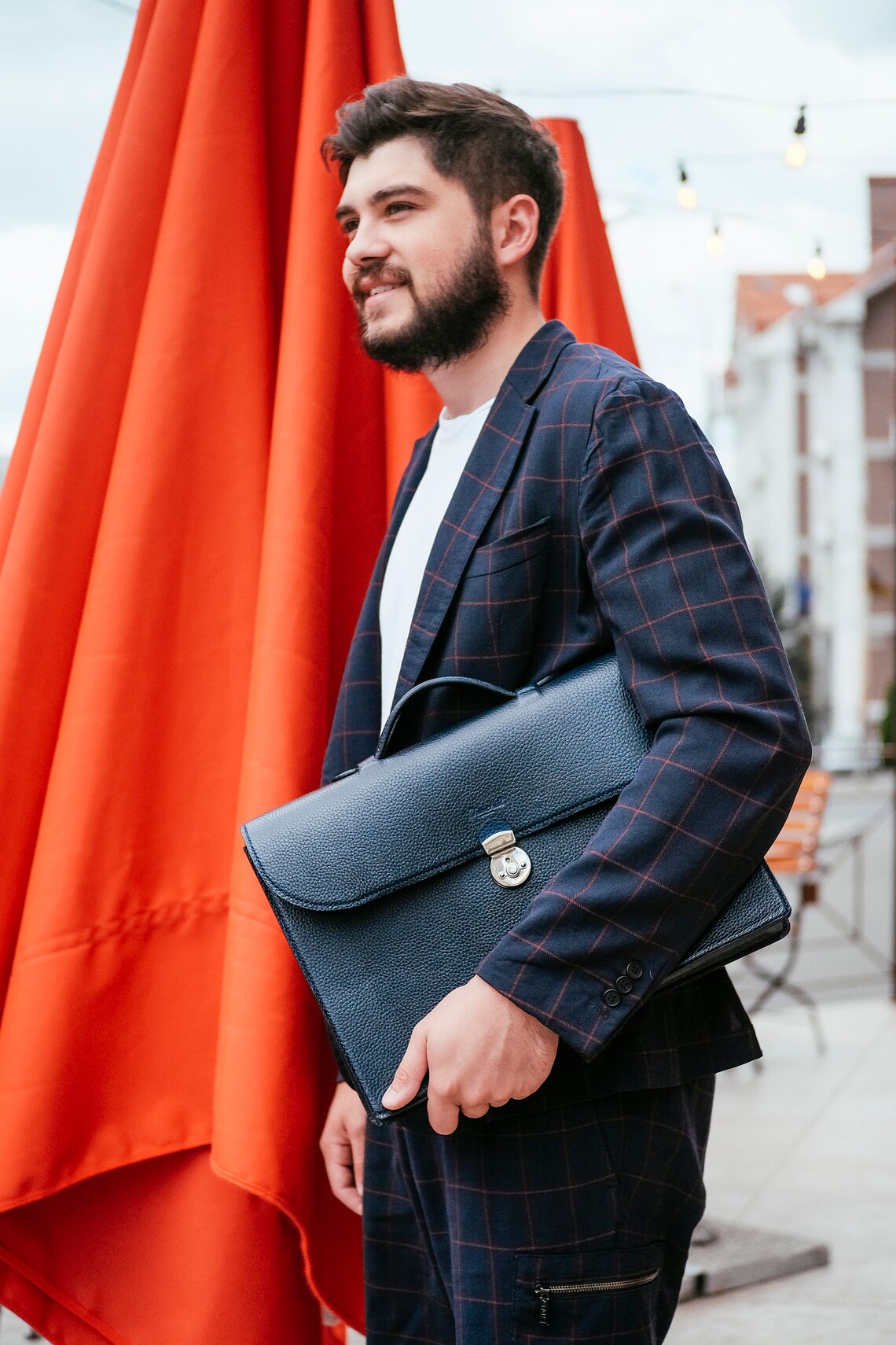 Leather Dark Blue Attache Minimal Briefcase Leather Portfolio Bag ...