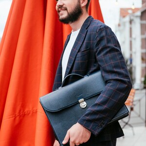 Leather Dark Blue Attache Minimal Briefcase Leather Portfolio Bag ...