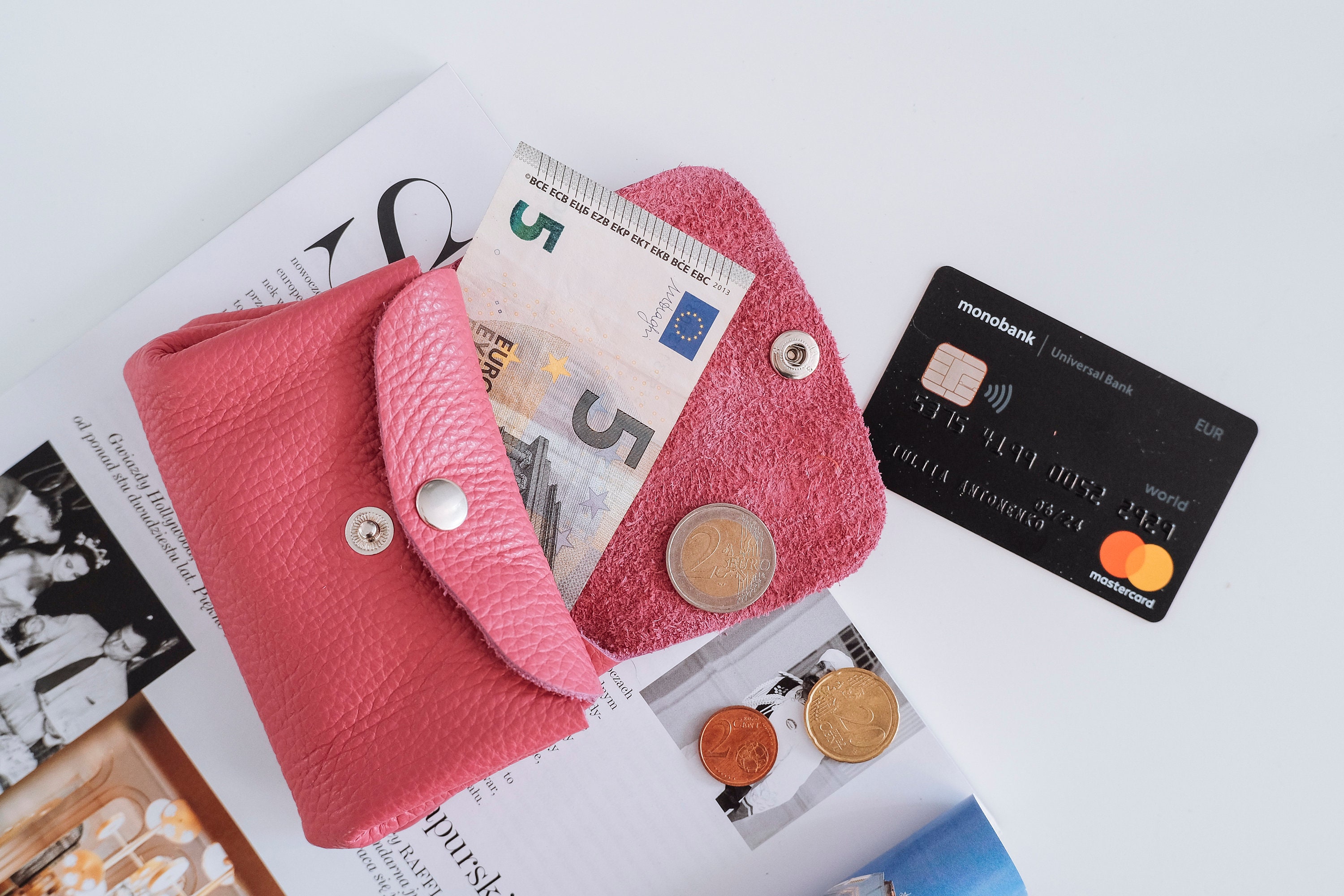 Pink wallet Wallet for coins Small walletWomen - Etsy Polska