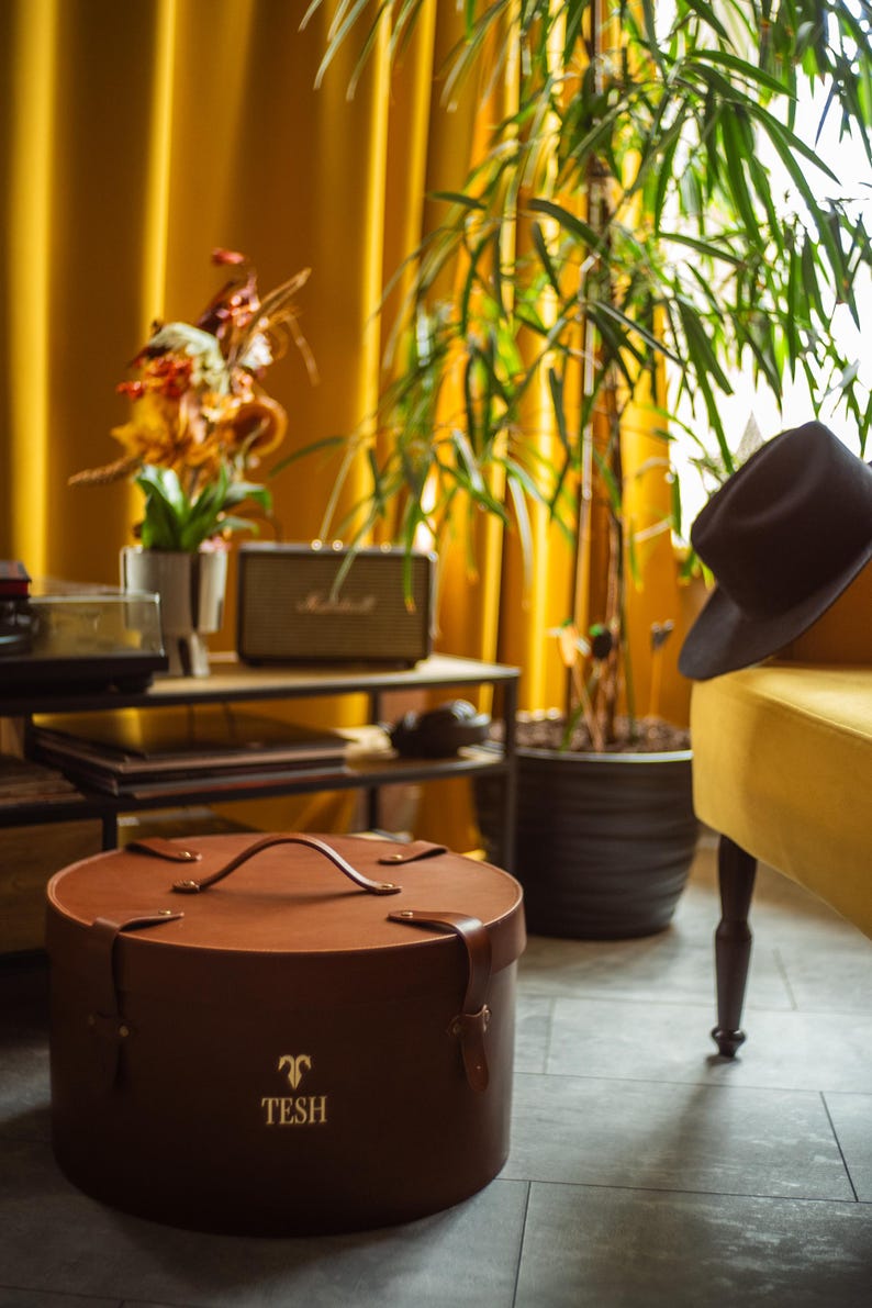 Leather Hat Box, Vintage Style Hat Box, Travel Hat Box, Train Case ...