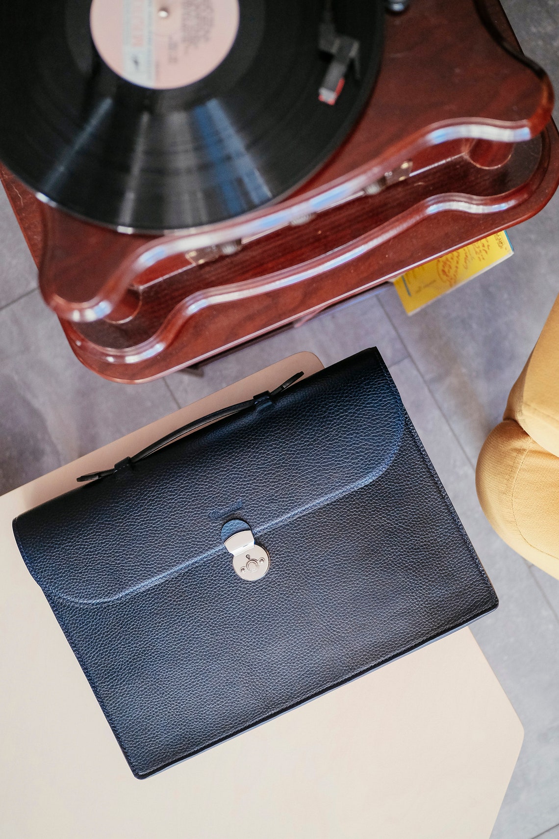 Leather Dark Blue Attache Minimal Briefcase Leather Portfolio Bag ...