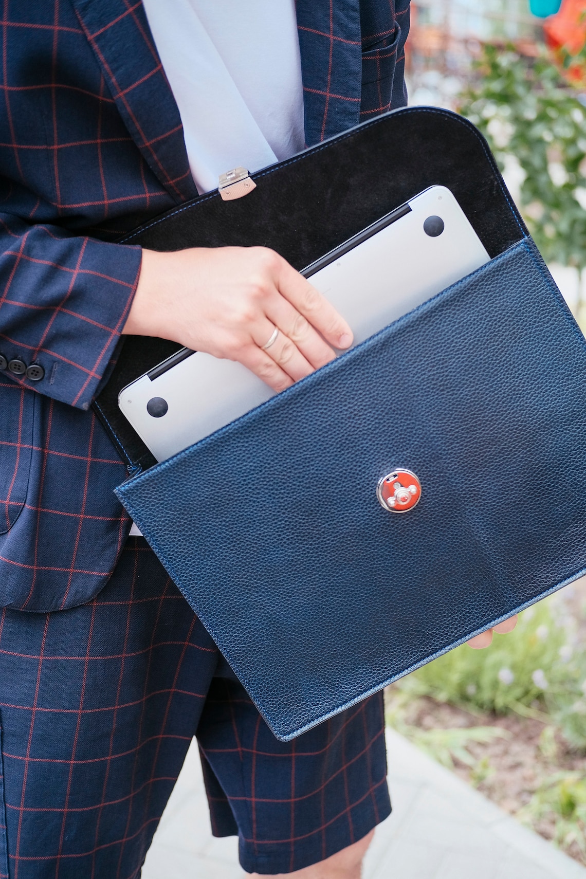 Leather Dark Blue Attache Minimal Briefcase Leather Portfolio Bag ...
