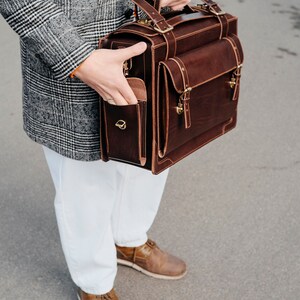 Brown Leather Catalog Case, Handmade Men Briefcase, Leather Office Bag ...