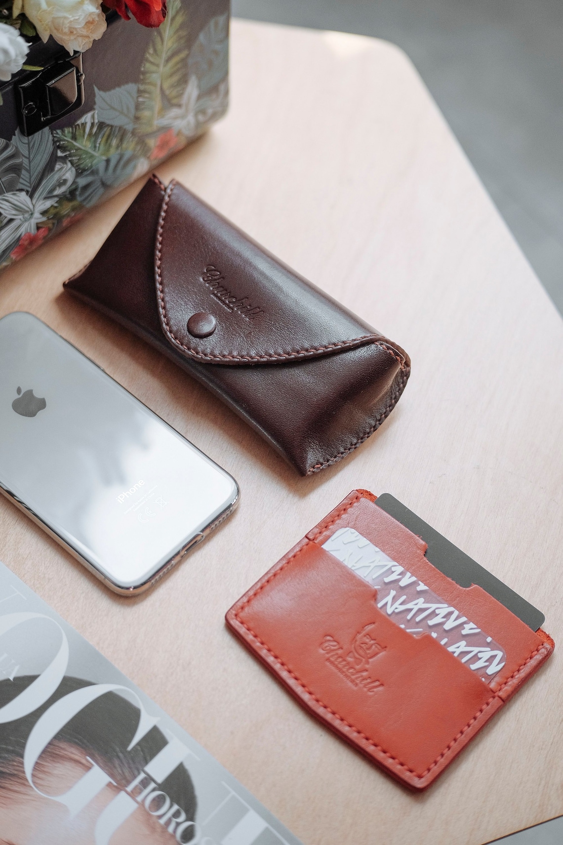 Slim Leather Card Holder Credit holder red Mens leather | Etsy
