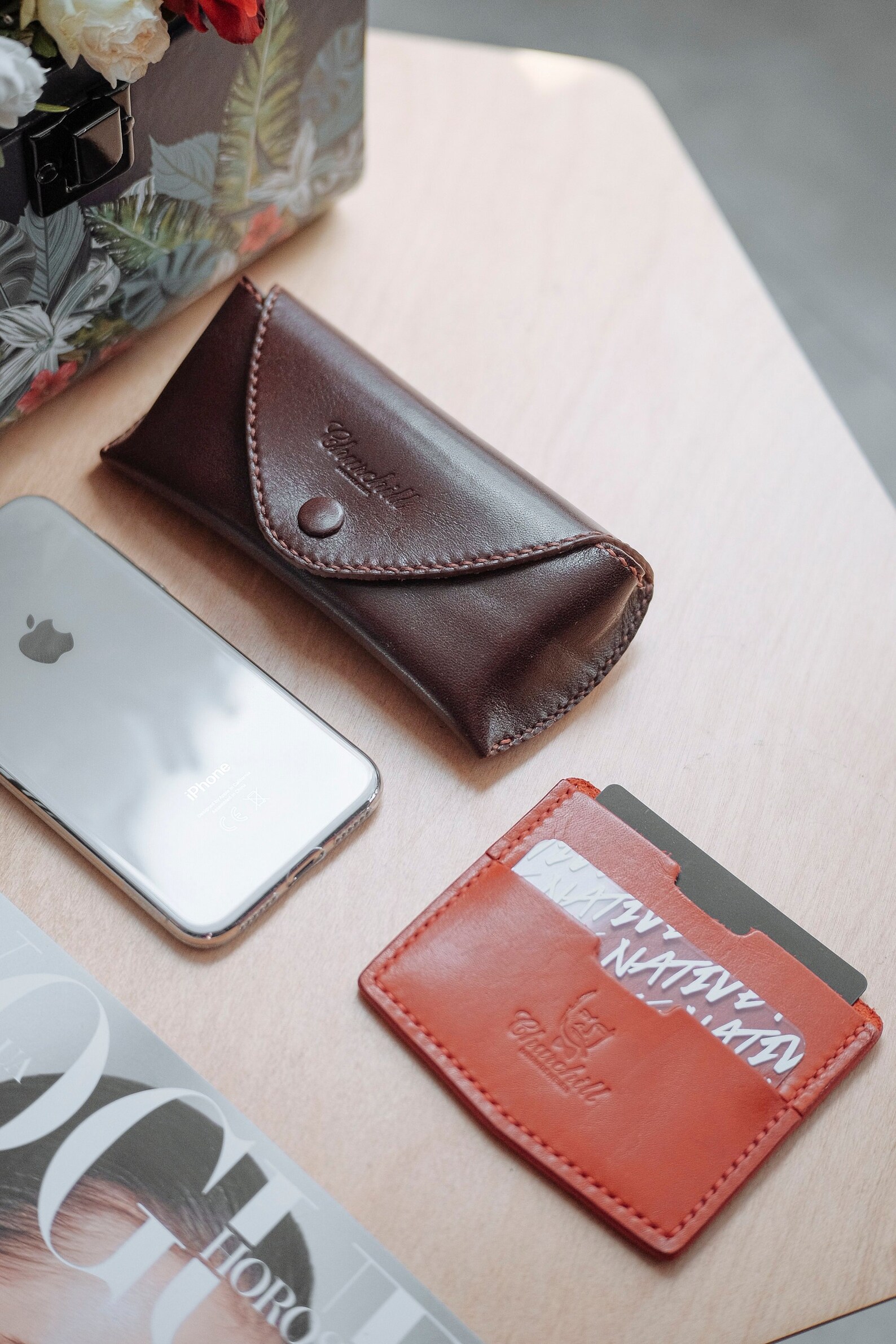 Slim Leather Card Holder Credit holder red Mens leather | Etsy