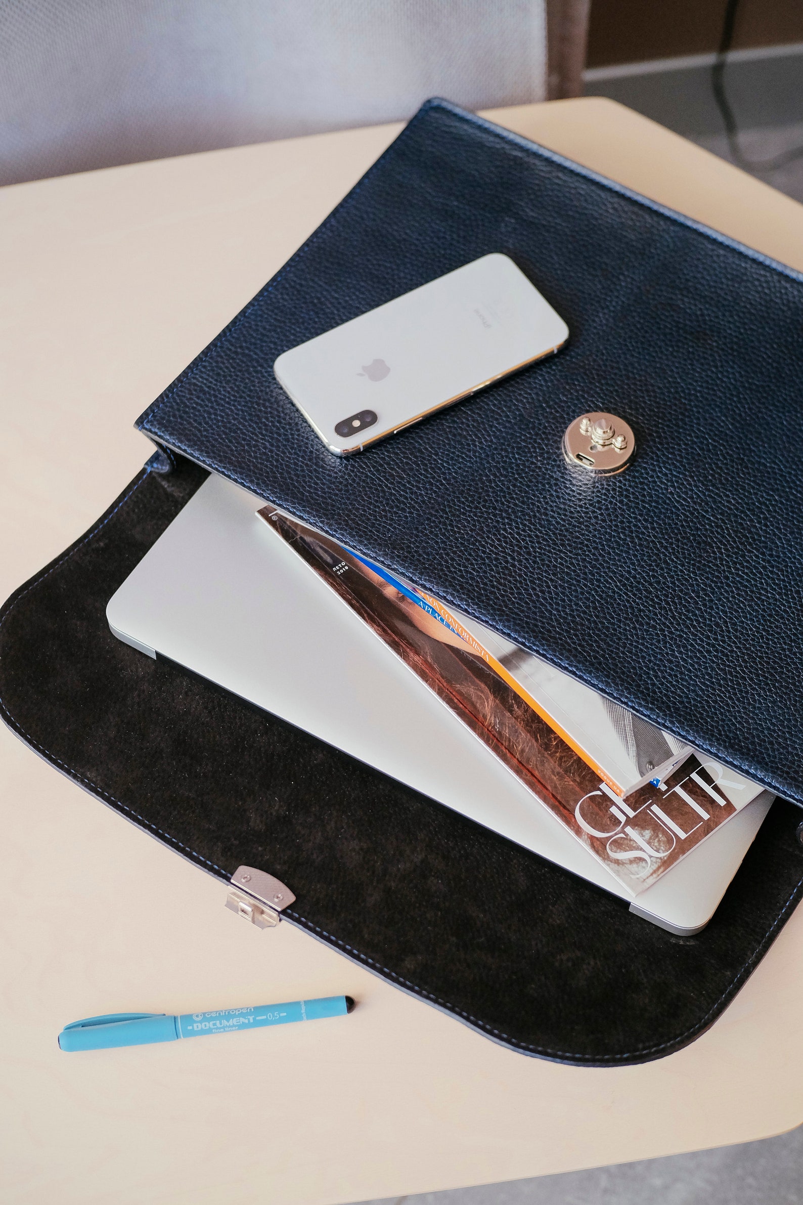 Leather Dark Blue Attache Minimal Briefcase Leather Portfolio Bag ...