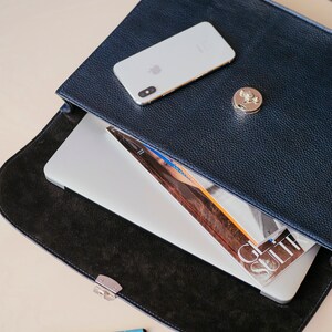 Leather Dark Blue Attache Minimal Briefcase Leather Portfolio Bag ...